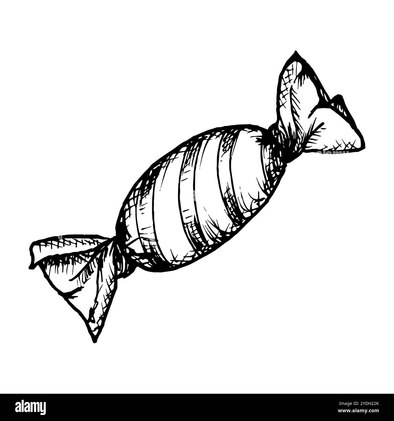 Hand drawn vector illustration of candy in wrapper with stripes ...