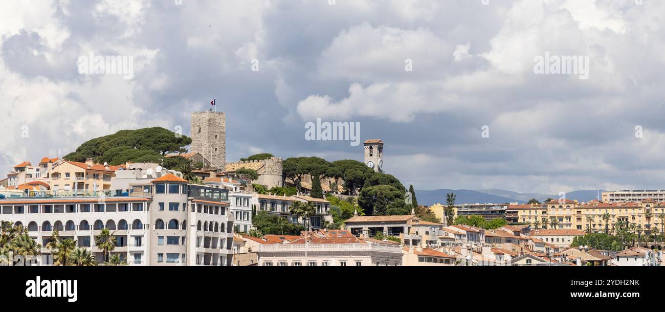 Cityscape of Cannes with old Castle (La Castre) on the hill of Le ...