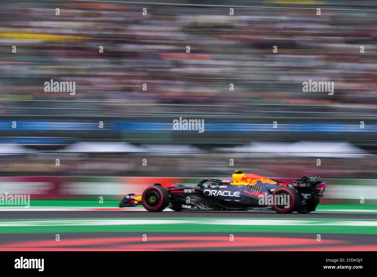Red Bull driver Sergio Perez of Mexico steers his car during the third free practice ahead of ...