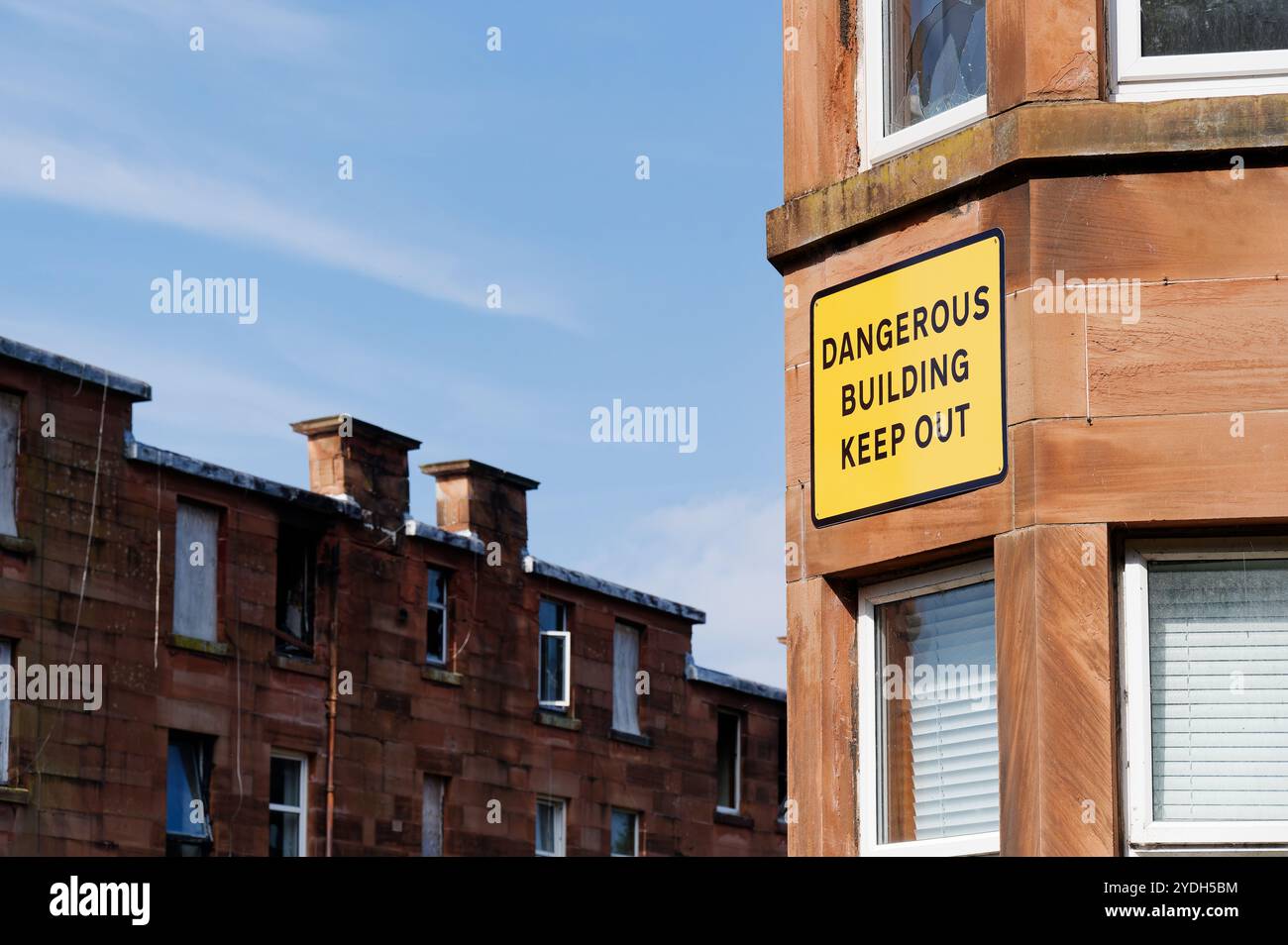 Dangerous building keep out sign on building ready to be demolished ...