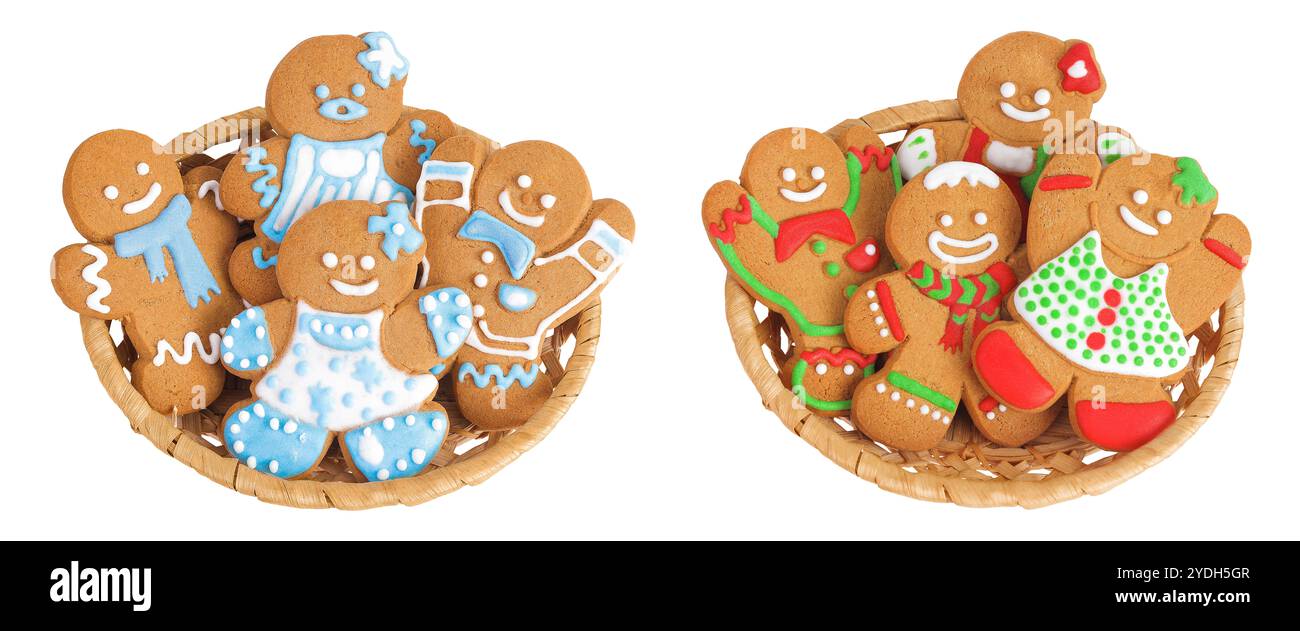 christmas gingerbread cookie in a wicker basket isolated on white ...