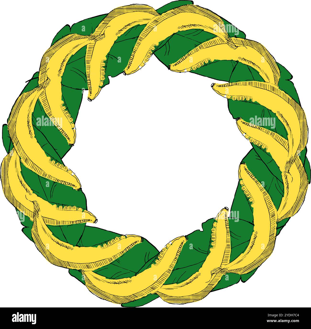 Hand drawn graphic tropical leaves and bananas round circle frame ...