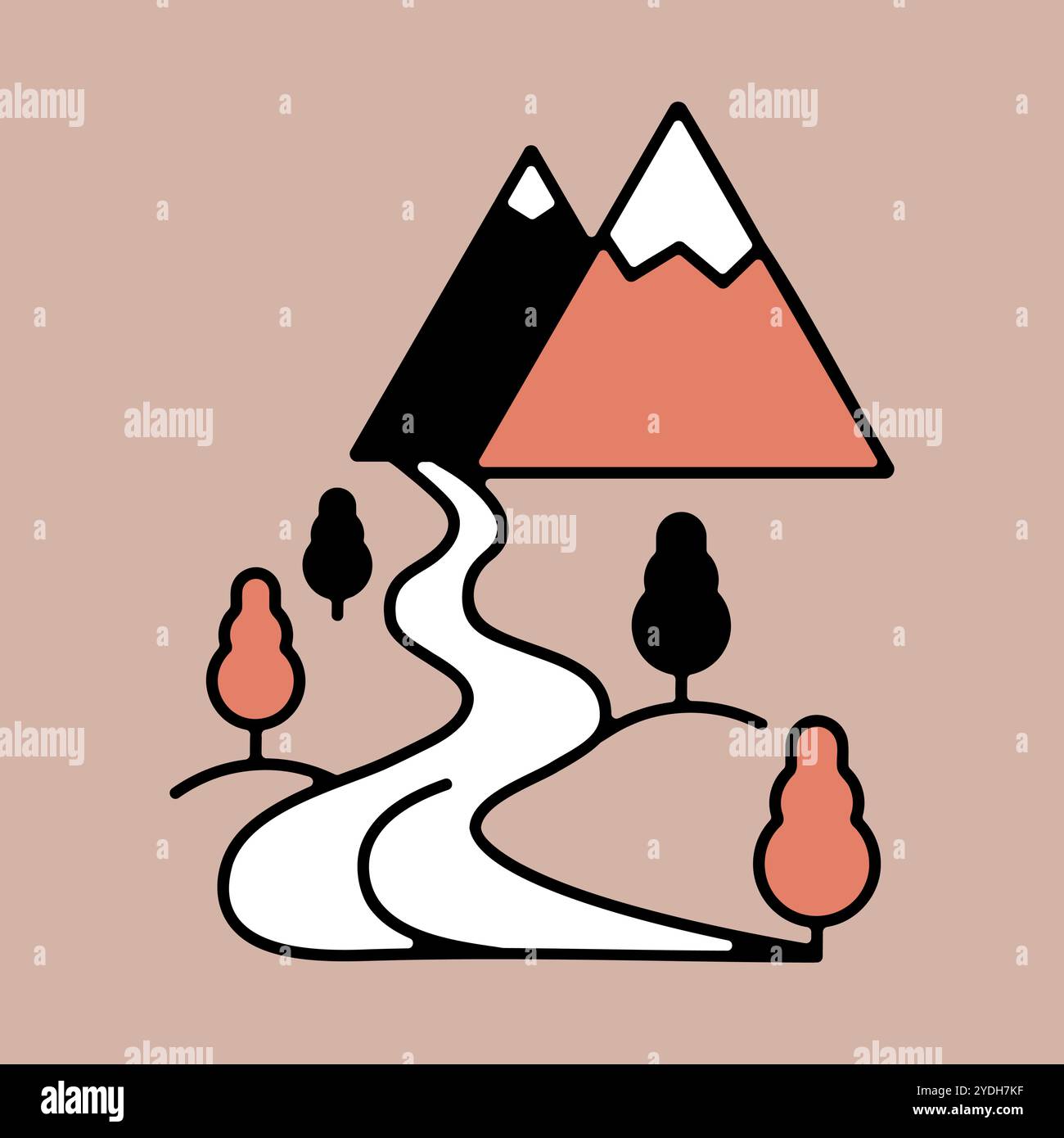 Mountain and river vector isolated icon. Nature sign. Graph symbol for ...