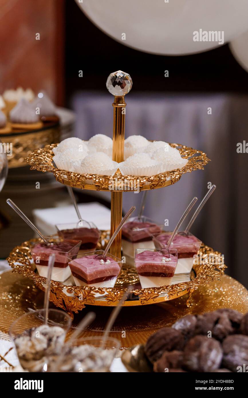 Elegant Two-Tier Dessert Stand with Assorted Sweets and Pastries Stock Photo - Alamy