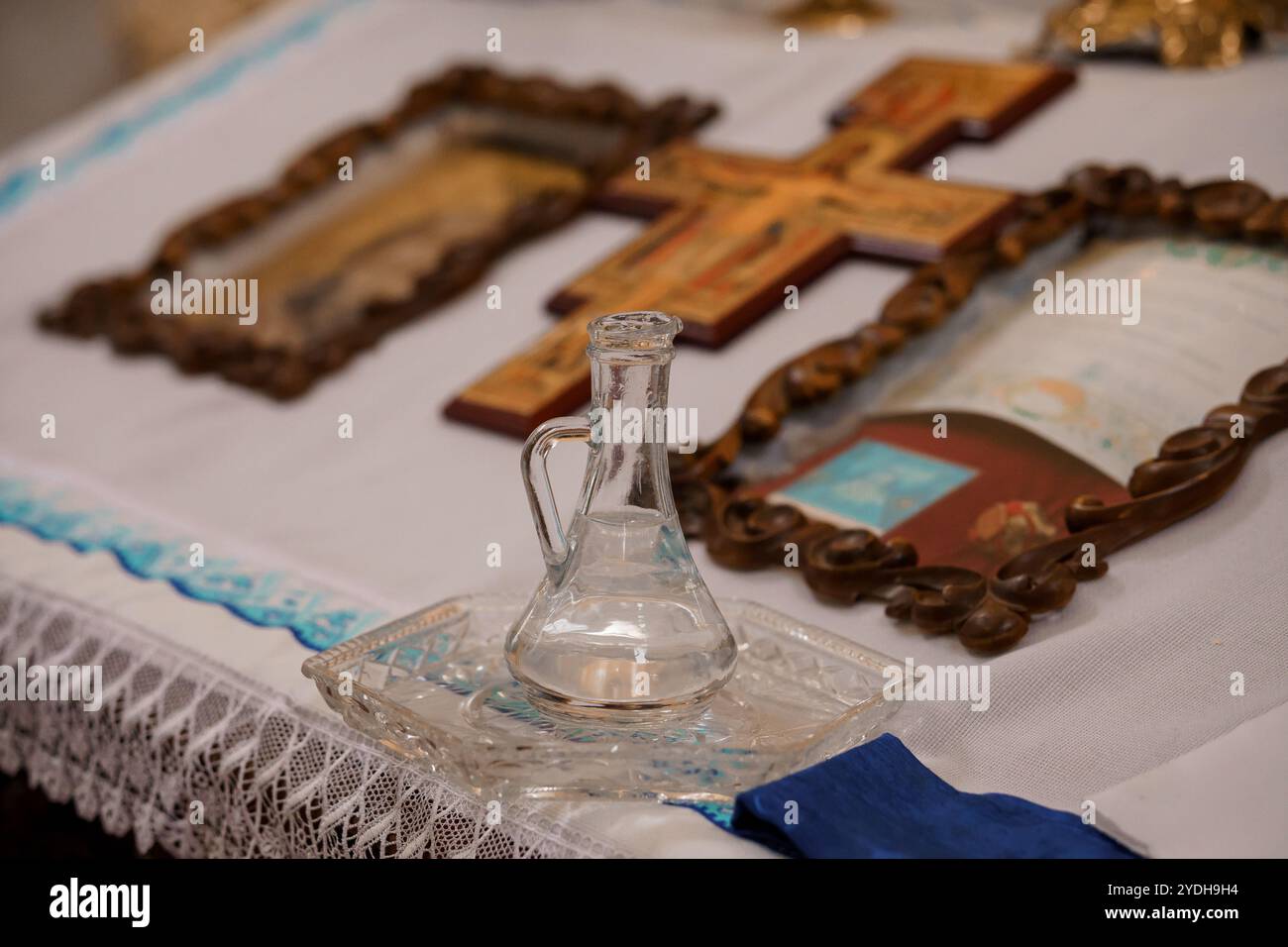 Sacred Vessel on a Religious Altar with Iconography and Ornate Frames ...