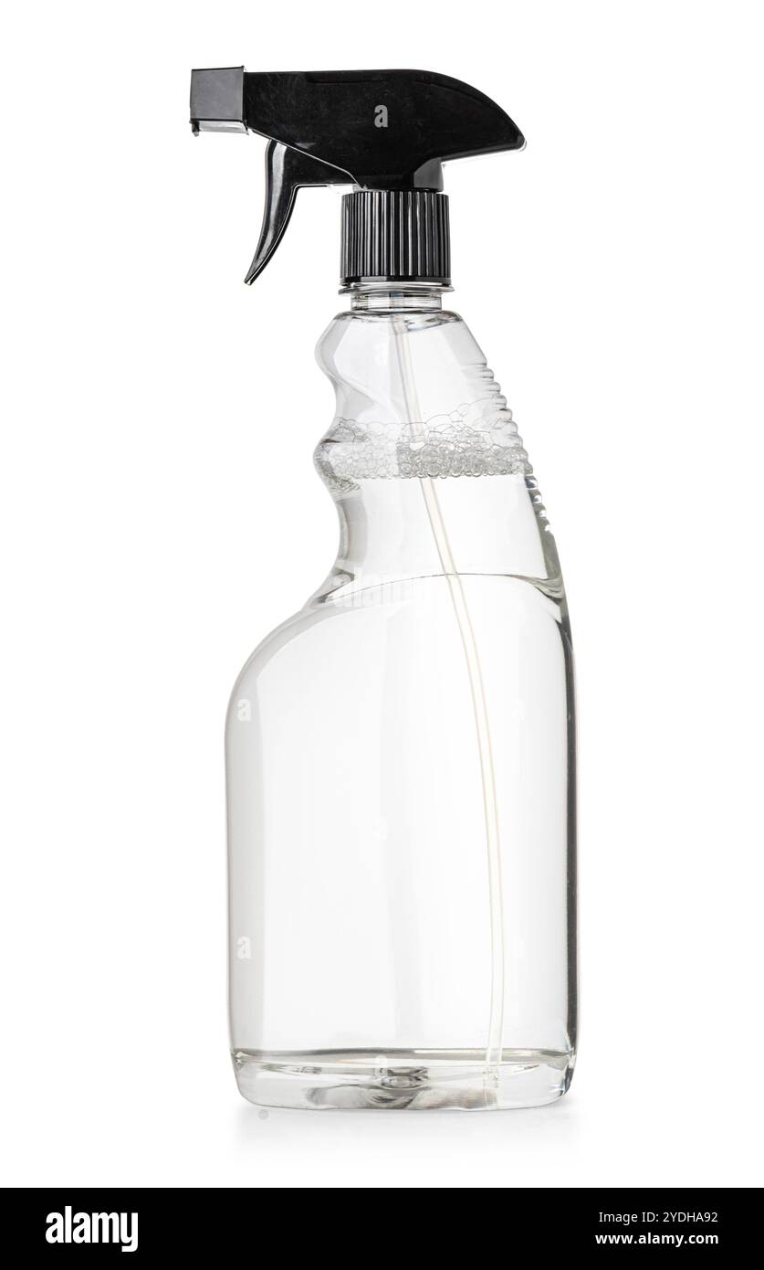 Spray cleaning solution in a plastic container isolated on white with ...
