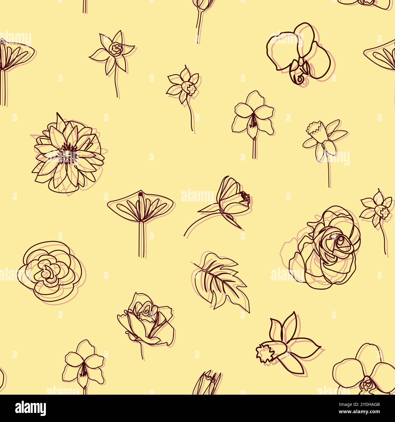 Female portrait Outline woman face, abstract flowers leaves, line ...