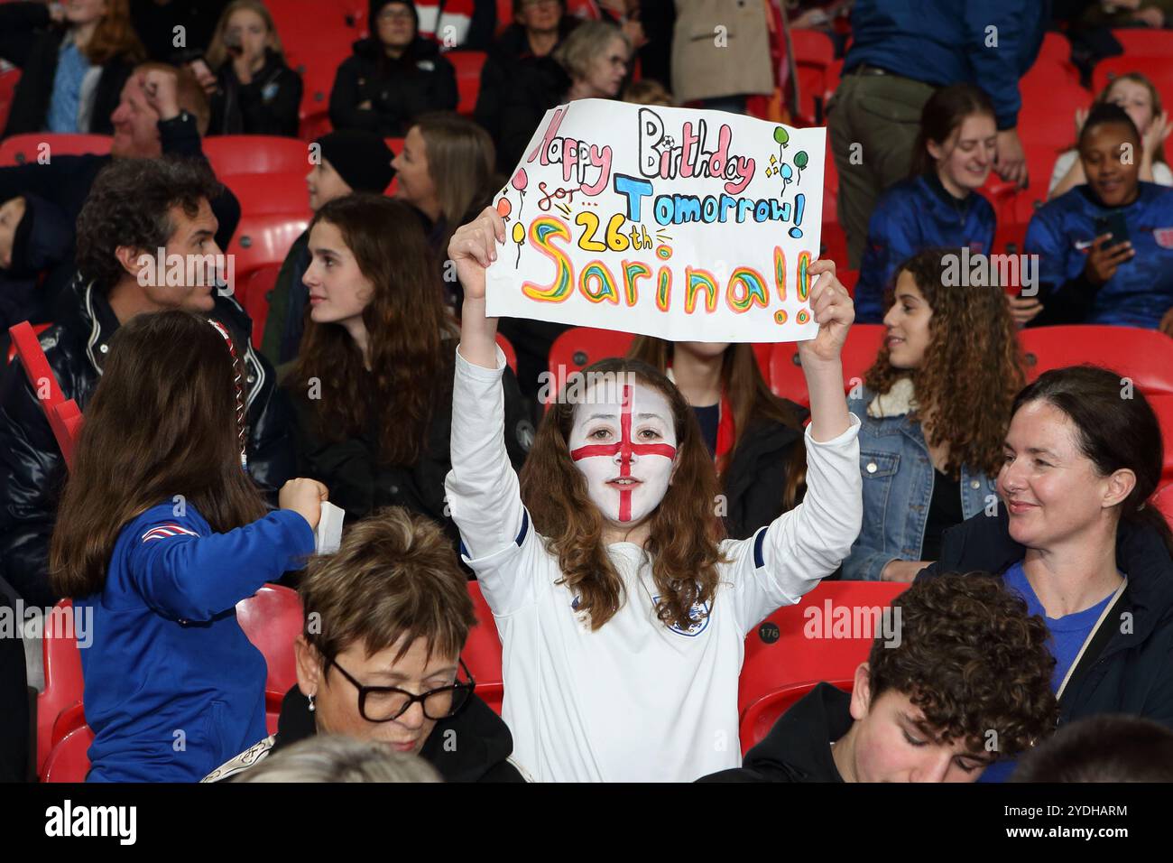 Girl football fan poster Sarina Wiegman face painted St Geroges cross ...