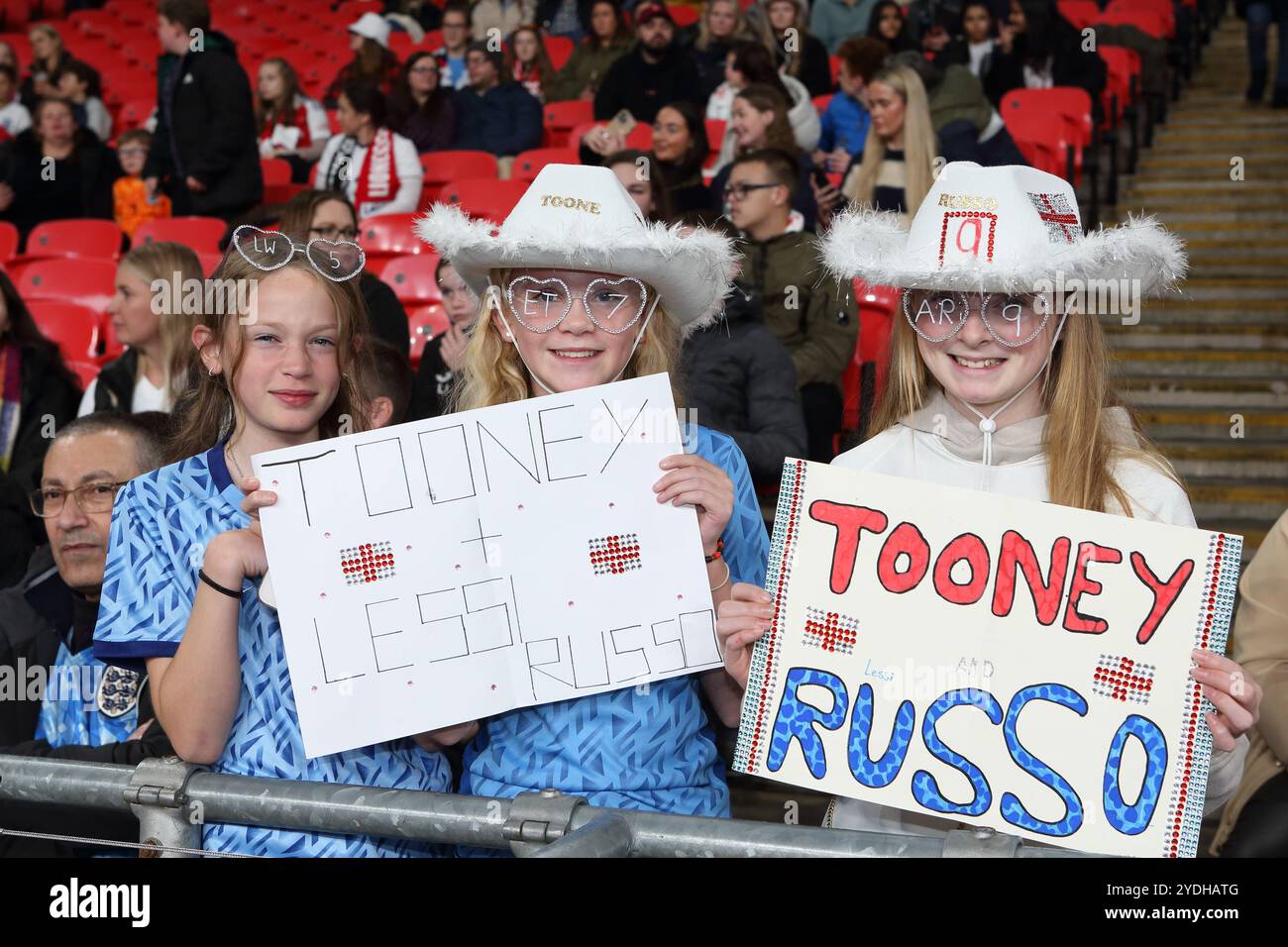 Young female fans with placards Ella Toone Tooney and Alessia Russo ...