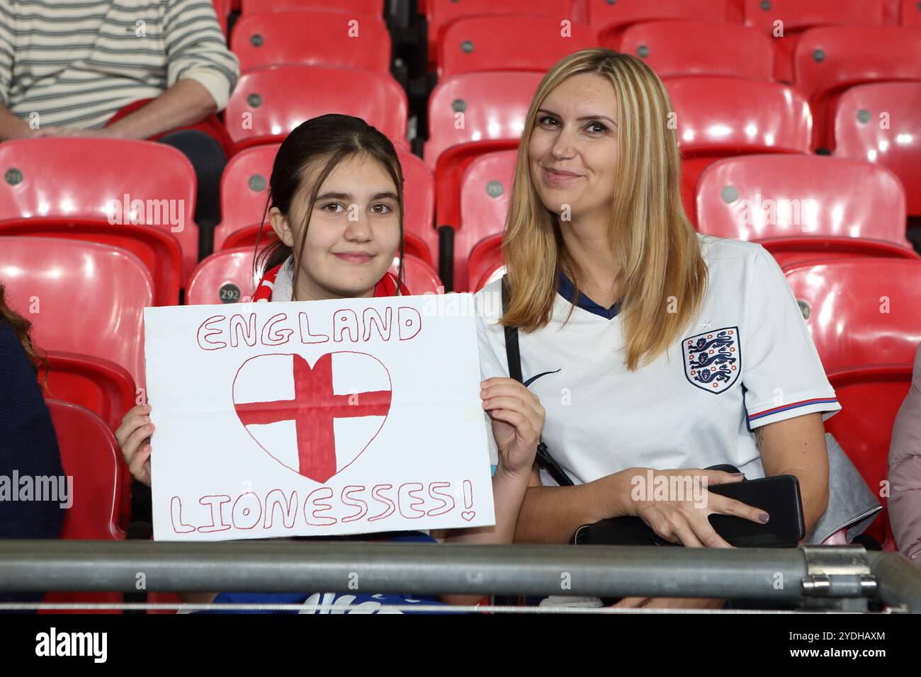 Fans with England Lionesses placard England v Germany women's football Wembley Stadium London UK ...