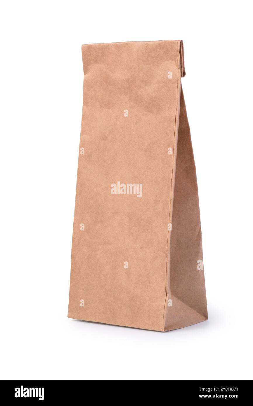 Brown craft paper bag packaging template isolated on white background ...