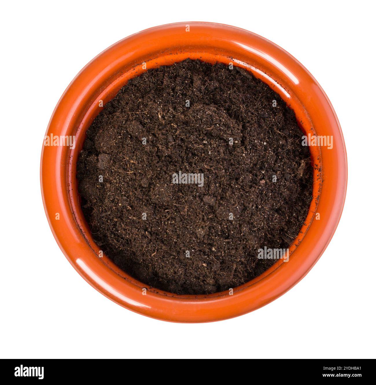 flower pot with earth , top view, isolated on white background with ...