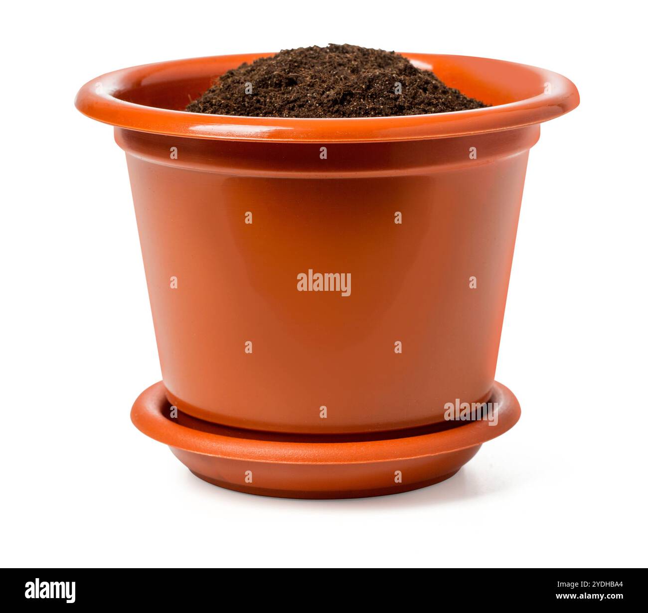 flower pot with earth isolated on white background with clipping path ...