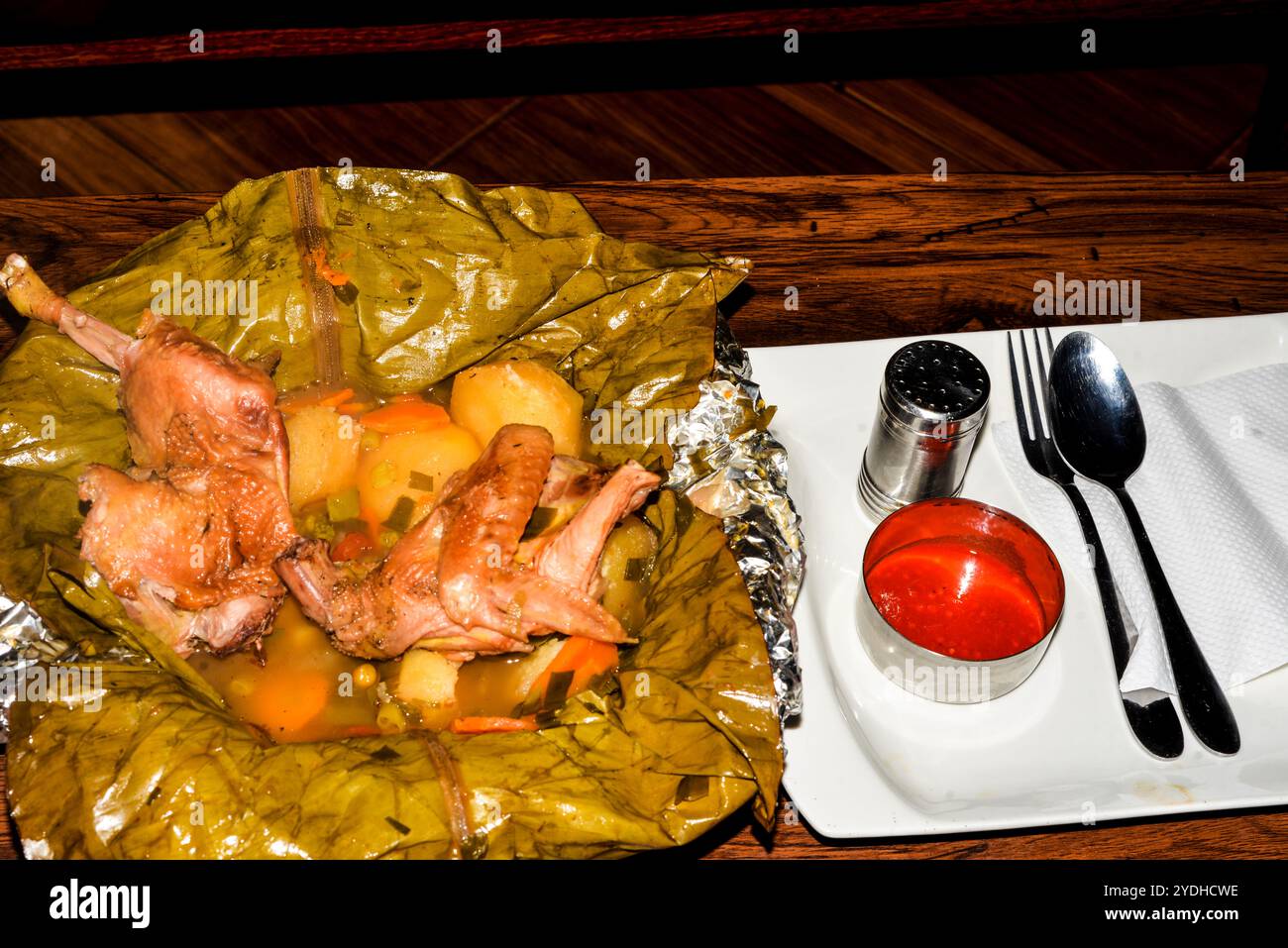 Chicken luwombo meal. The Luwombo is a Ugandan traditional cuisine ...