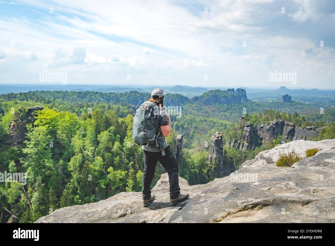 hiker at carolafelsen in saxon switzerland Stock Photo - Alamy