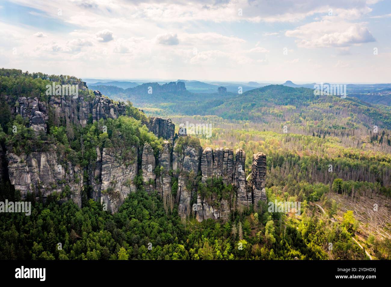 aerial view on sandstone hoodoos of carolafelsen in saxon switzerland ...
