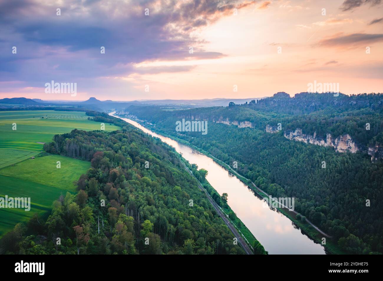 overlook saxon switzerland landscape at sunset Stock Photo - Alamy