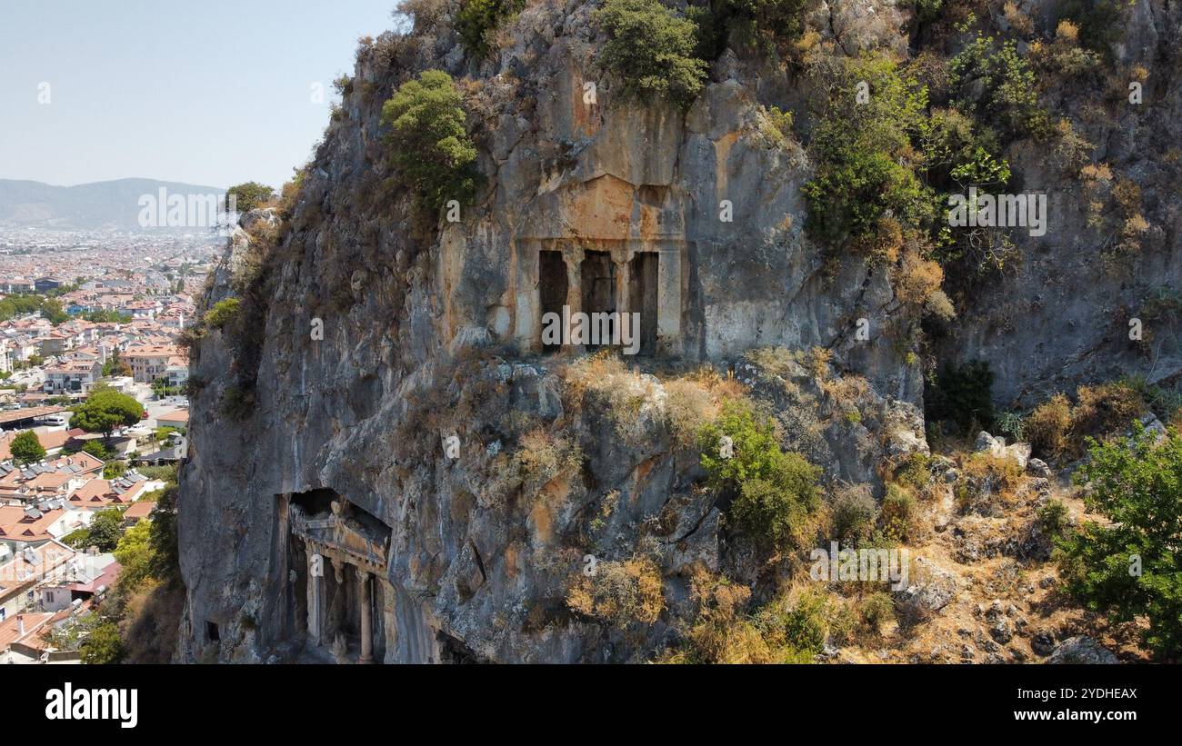 Lycian tombs in the Turkish city of Fethiye. The tombs carved into the ...