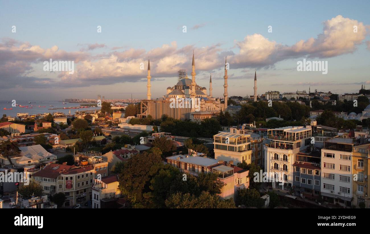 Blue or Sultan Ahmed mosque in center of Istanbul at sunset, Turkey ...