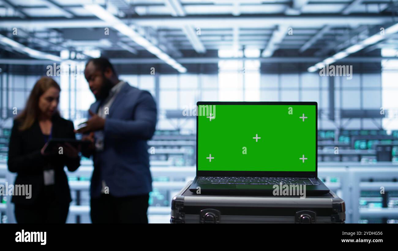 Isolated screen laptop in data center running error checking software ... Isolated screen laptop in data center running error checking software ...