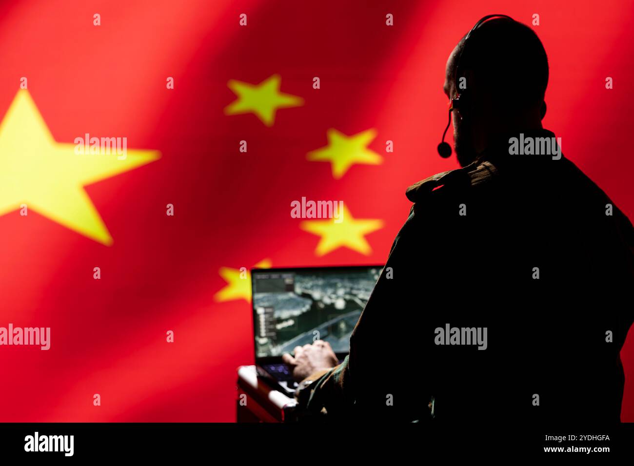 Chinese air defense operator using radar system on laptop to detect ...