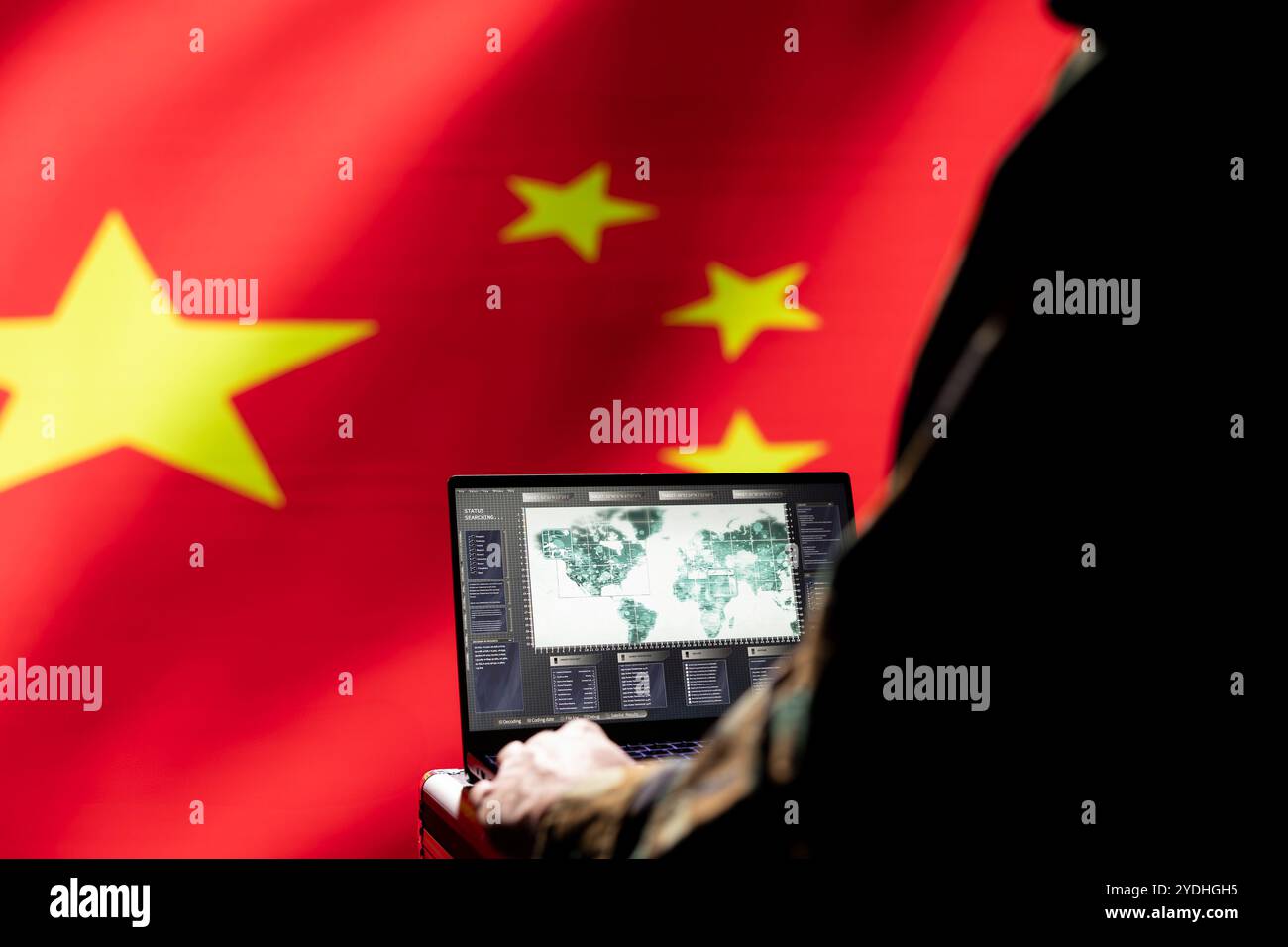 China red army expert in headquarters conducts tactical surveillance ...
