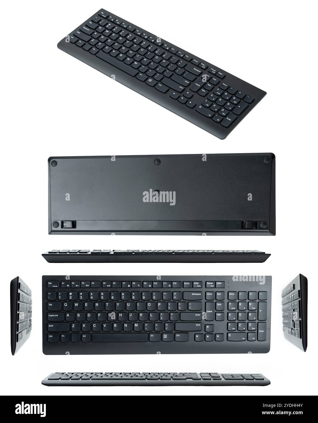 Black pc keyboard different view isolated on white studio background ...