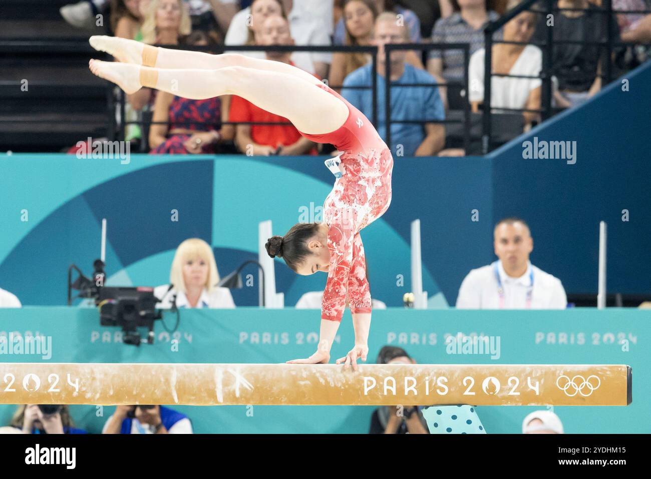July 30, 2024: Ava Stewart of Canada performs on beam during the Women ...