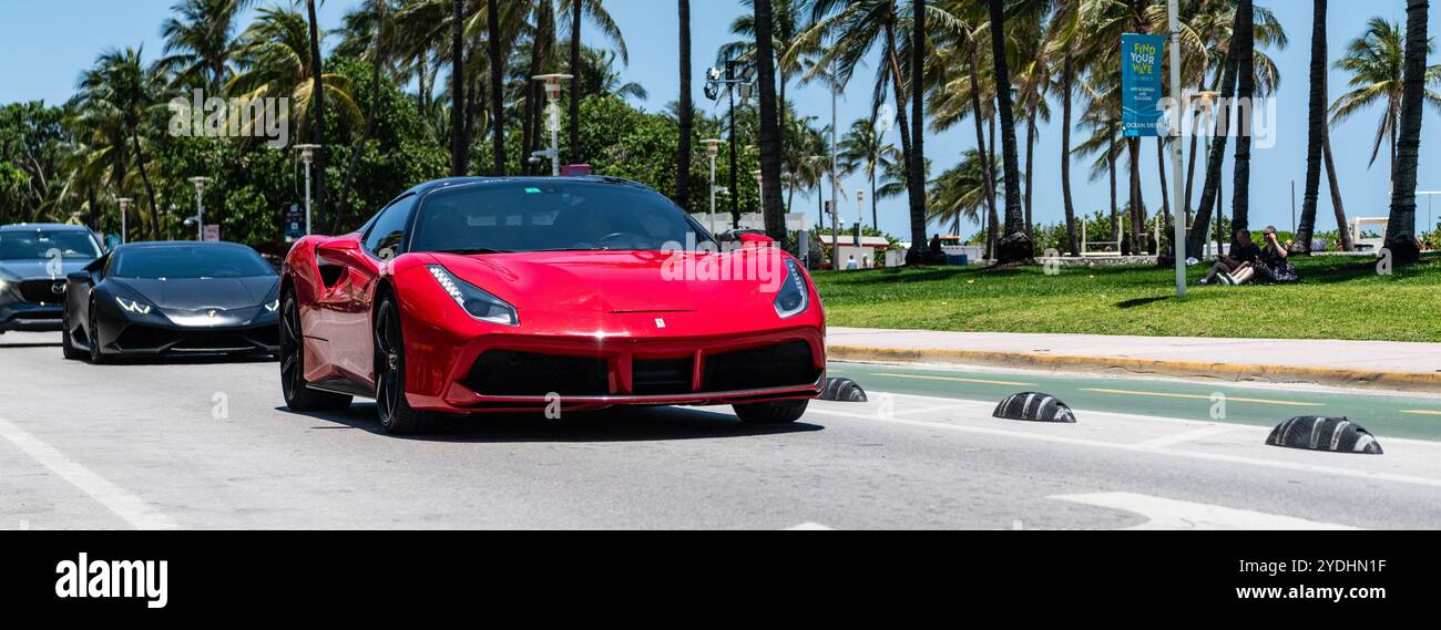 Miami Beach, Florida USA - June 9, 2024: Ferrari 488 gtb spider red in ...