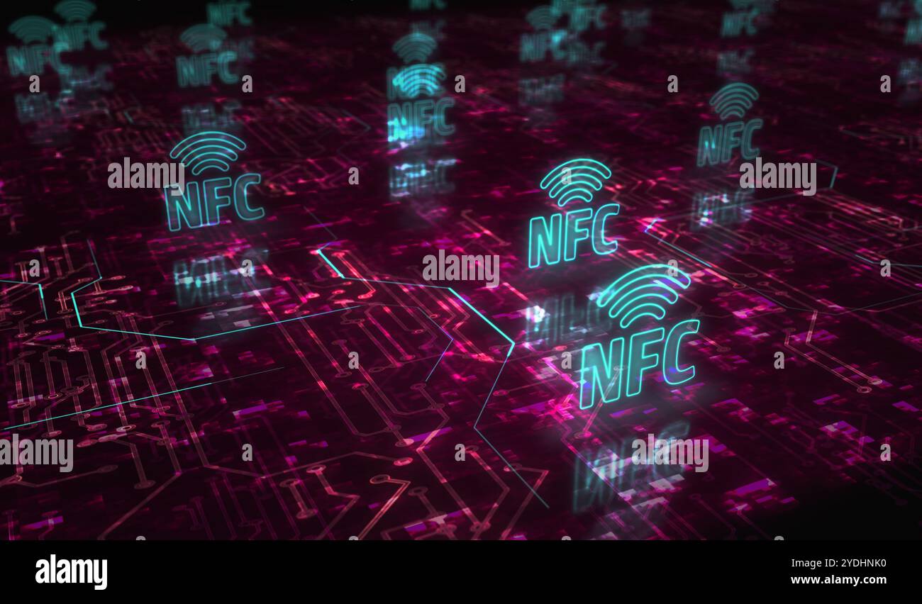 NFC wireless pay mobile phone payment symbol digital concept. Network ...