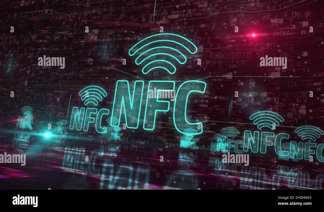 NFC wireless pay mobile phone payment symbol digital concept. Network ...