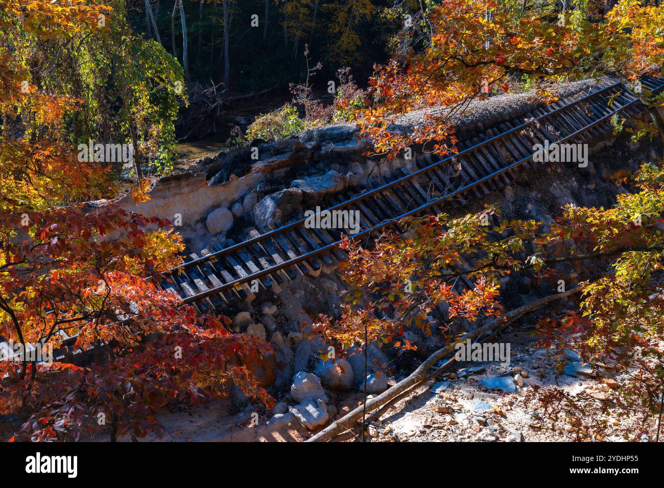 Railroad tracks near Old Fort, North Carolina, show the extensive ...