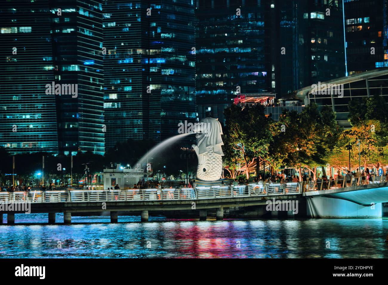 Singapore - August 12, 2024: Merlion statue fountain at Merlion Park in ...