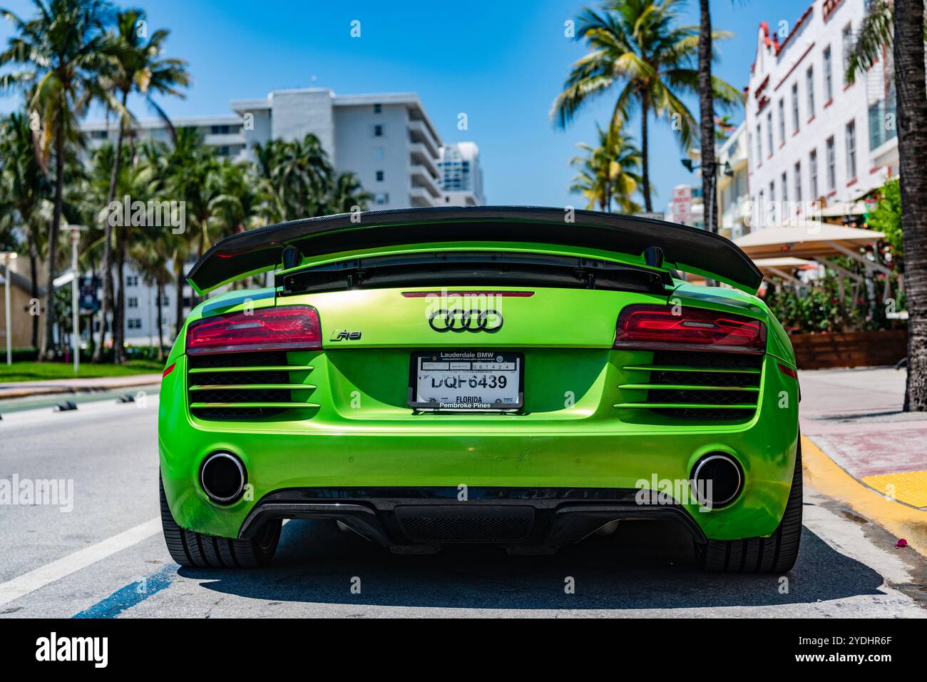 Miami Beach, Florida USA - June 5, 2024: 2014 Audi R8 green luxury car ...
