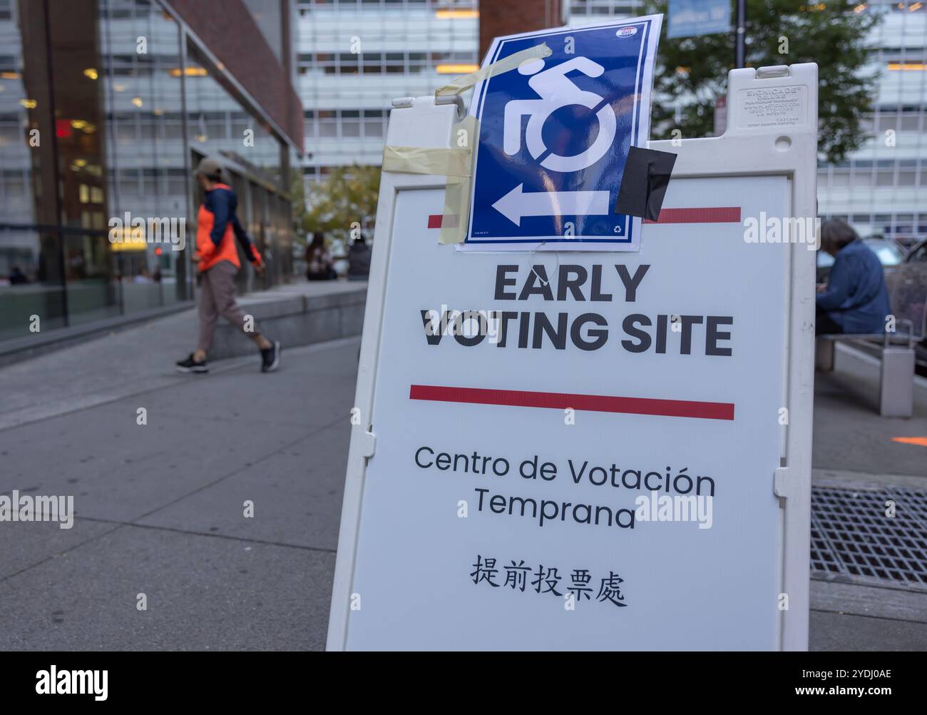 NEW YORK, N.Y. – October 26, 2024: A sign identifies an early voting ...