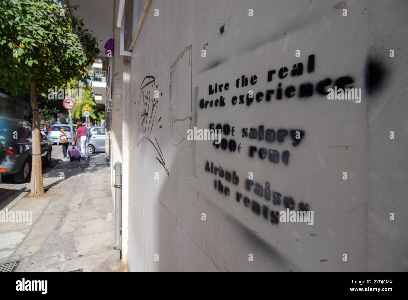 Athens, Greece. 25 October 2024. A slogan is written at the outdoor of ...