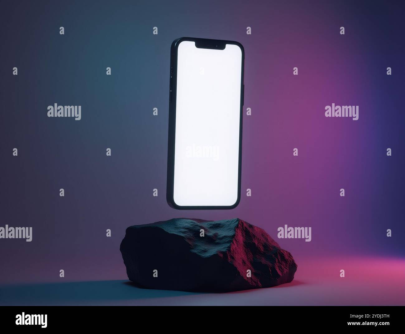 Front Side View of Floating iPhone 14 Pro Max with Empty White Screen ...