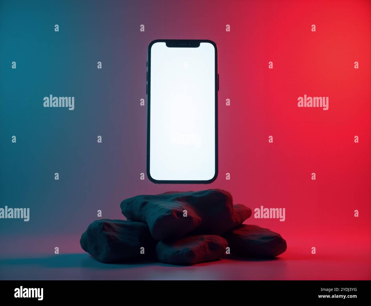 Front Side View of Floating iPhone 14 Pro Max with Empty White Screen ...