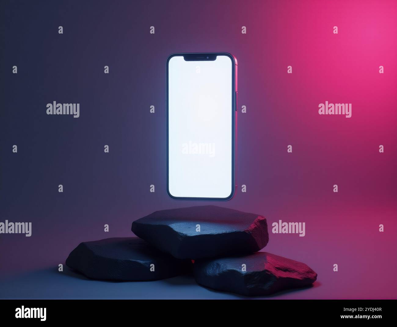 Front Side View of Floating iPhone 14 Pro Max with Empty White Screen ...