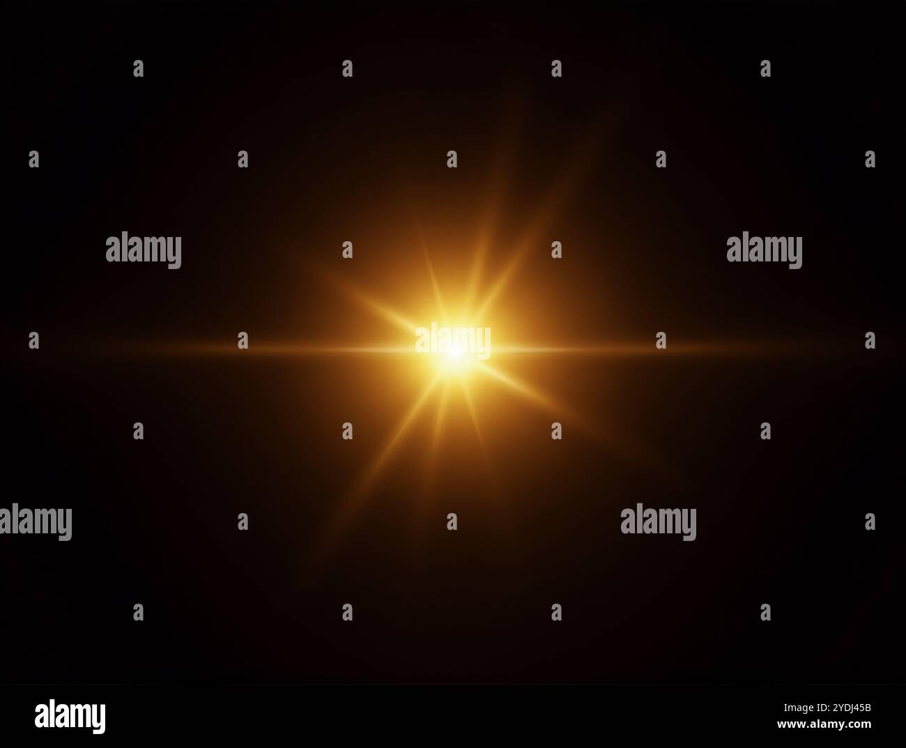 Ethereal Lens Flare and Golden Sunburst on Pitch Black Background with ...