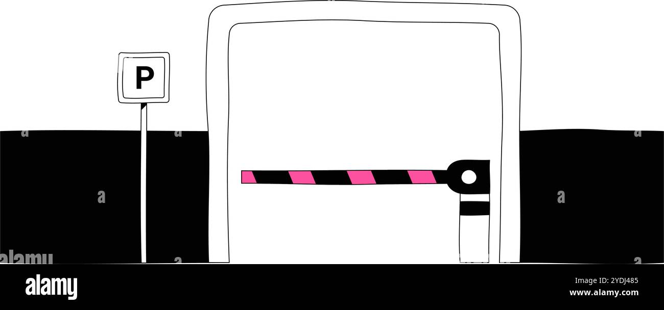 Parking Entrance With Gate Barrier And Sign In Flat Vector Illustration ...