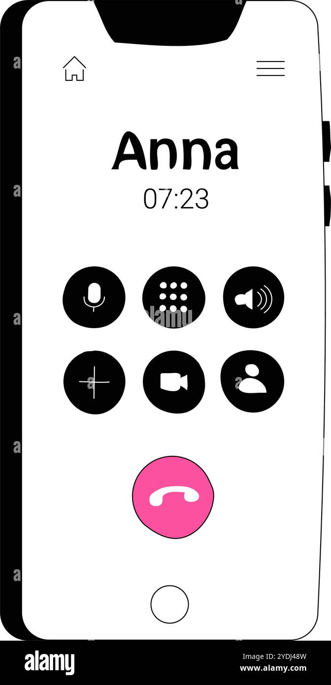 Smartphone Screen Showing Ongoing Call With Anna In Flat Vector ...
