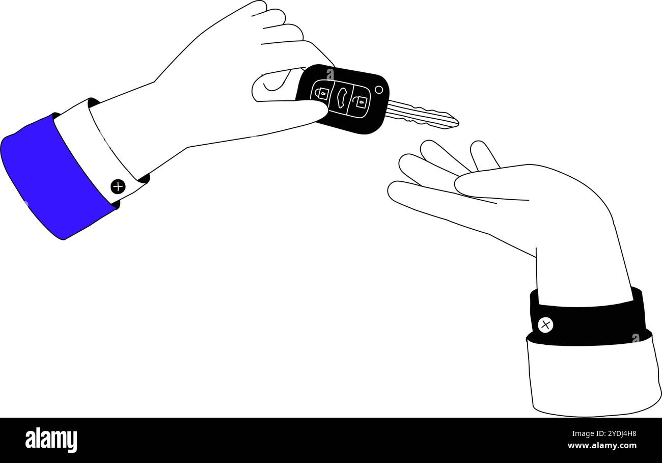 Handing Car Keys In Flat Vector Illustration Symbolizing Car Handover ...