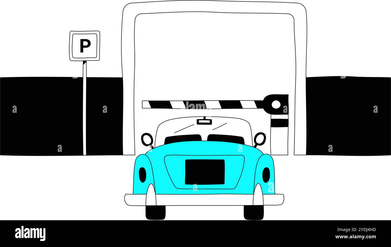 Parking Entrance With Barrier And Car In Flat Vector Illustration ...