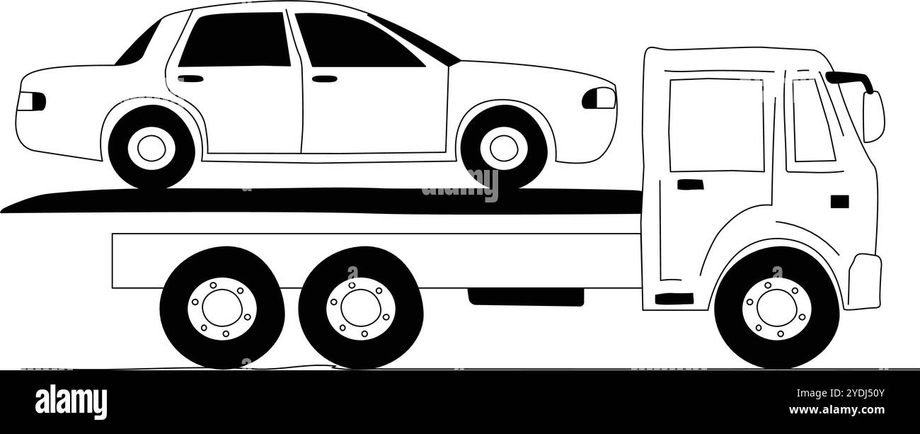 Car Transported On Tow Truck In Flat Vector Illustration Symbolizing ...