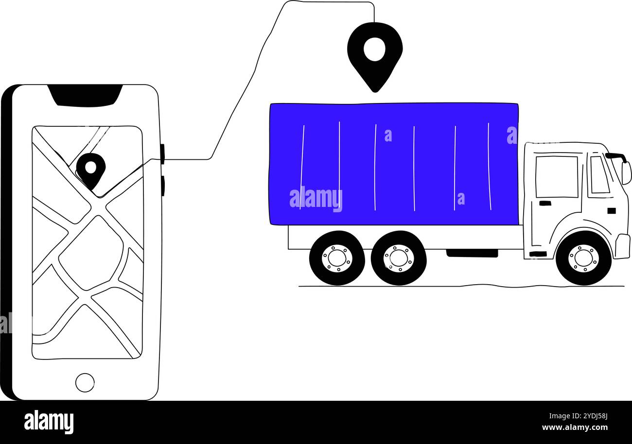 GPS Tracking Of Truck Using Mobile Application In Flat Vector ...