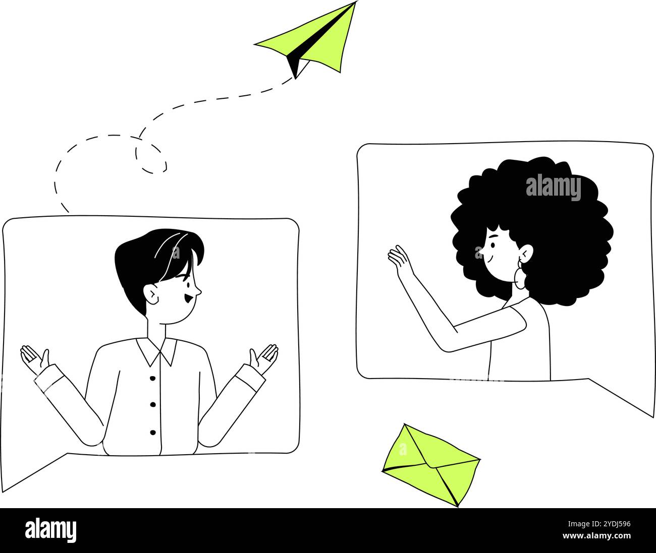 Paper Airplane Connecting Male And Female Professionals In Flat Vector ...