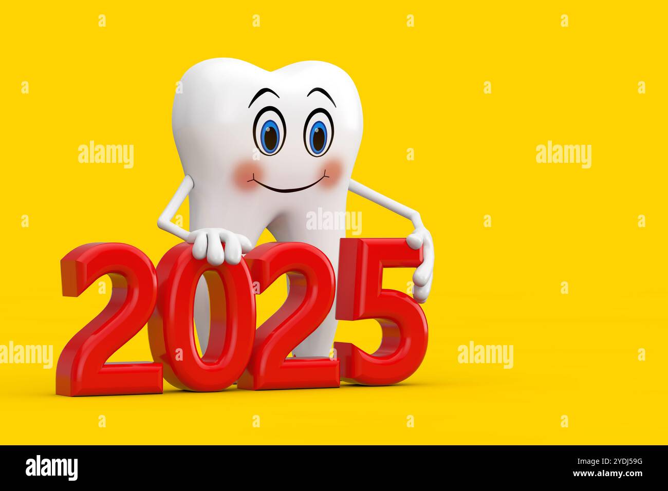 White Tooth Person Character Mascot with Red 2025 New Year Sign on a ...