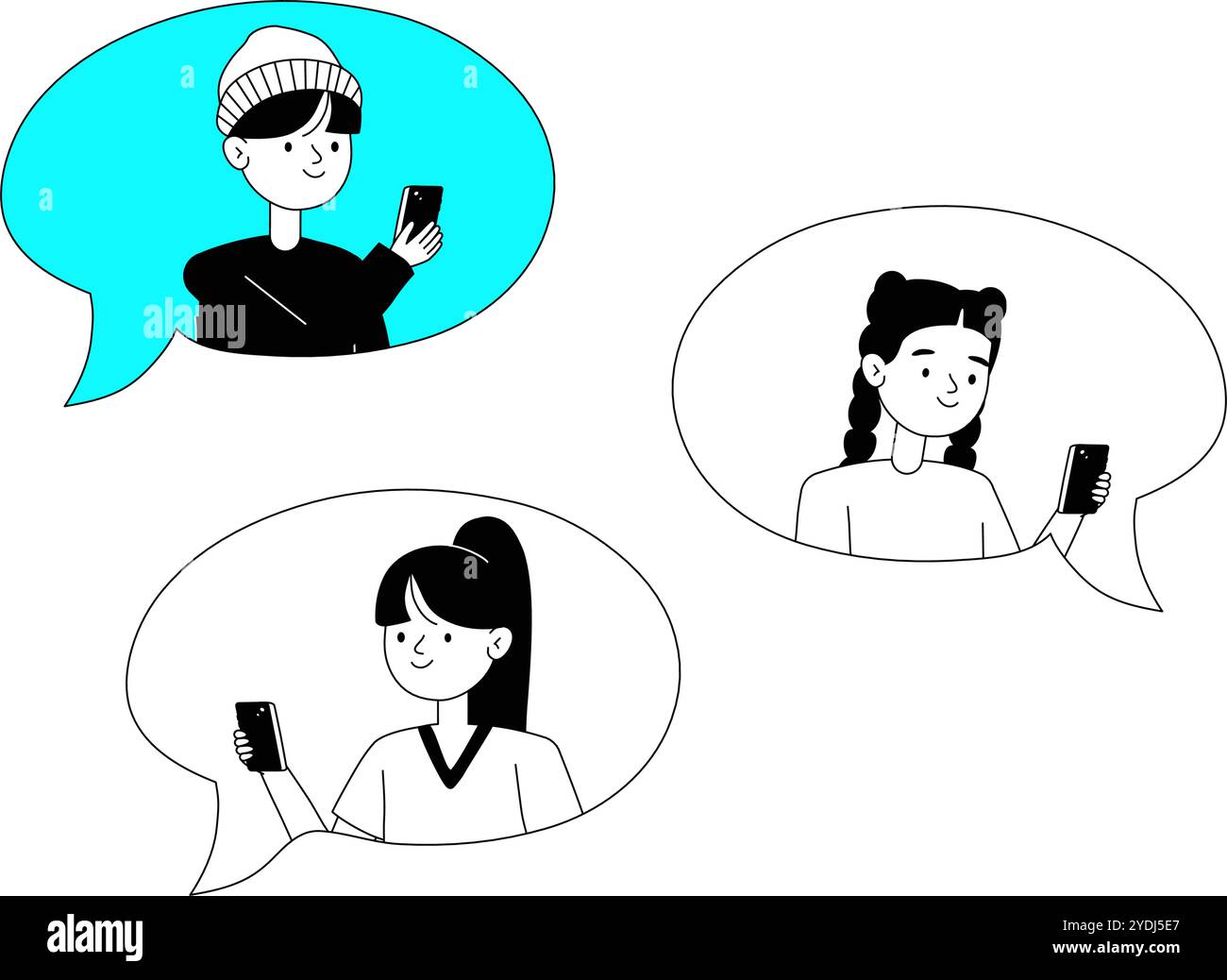 Group Chat With Three People Using Smartphones In Flat Vector ...