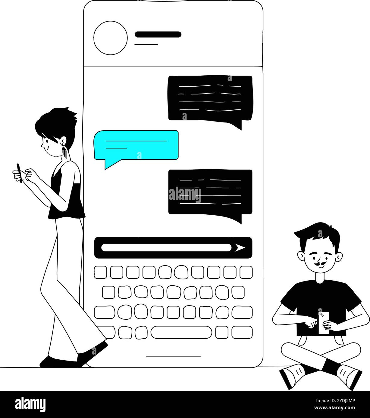 Couple Using Smartphones for Online Messaging in Flat Vector ...
